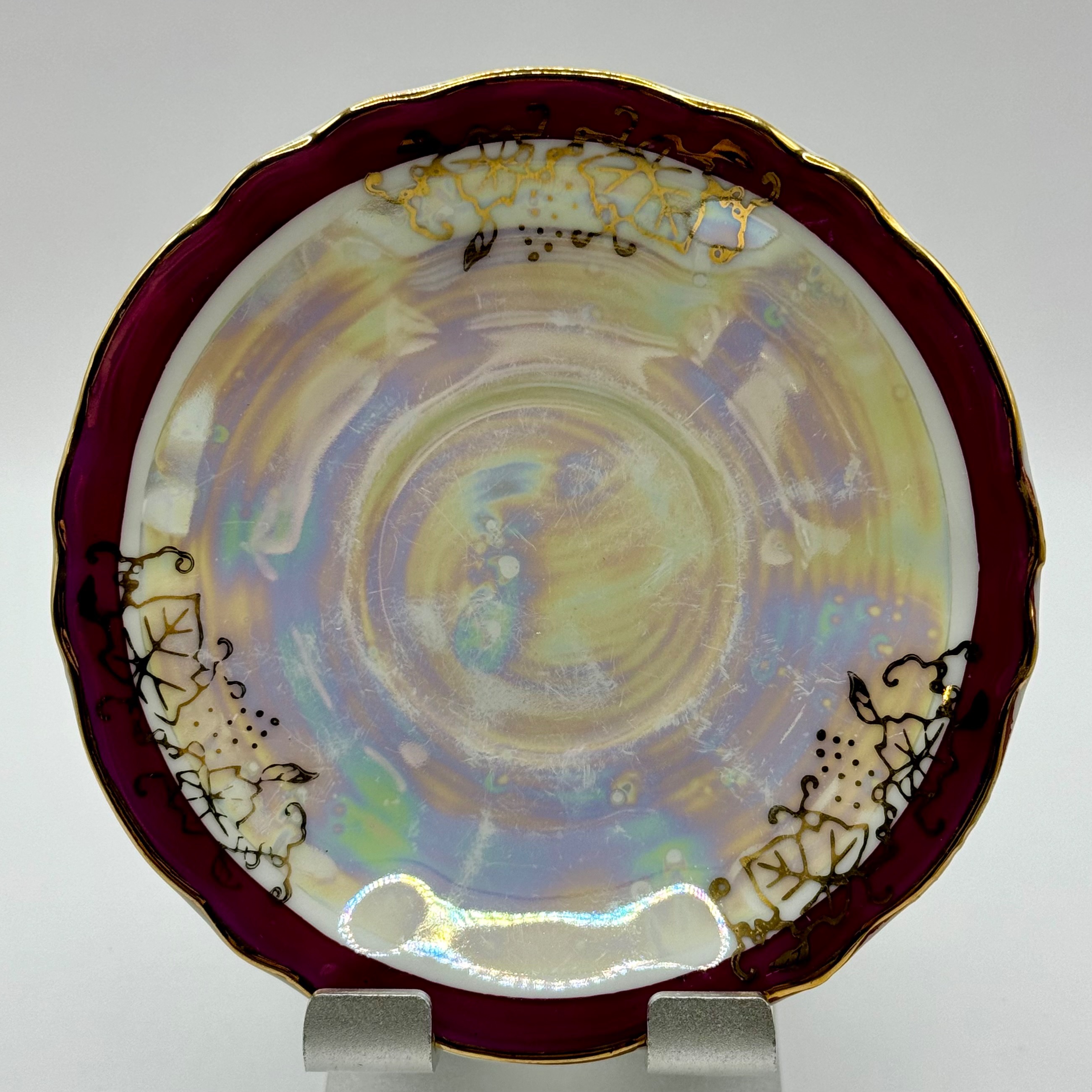 Vintage Lusterware Marbled Glass Decorative Saucer Trinket Dish with ...