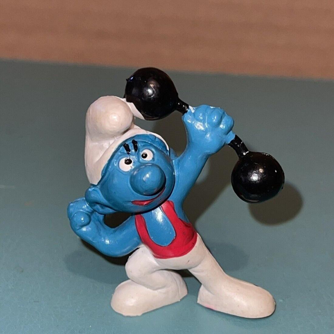 Smurfs Barbell Smurf Hefty Weightlifting Vintage 1972 Schleich