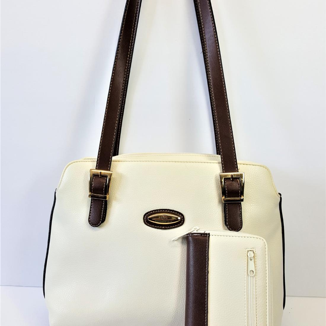 CL America Bone Color Faux Leather Shoulder Strap Handbag w/ Wallet ...