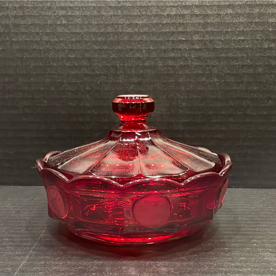 Vintage Fostoria Red Coin Glass Round Candy Covered Dish