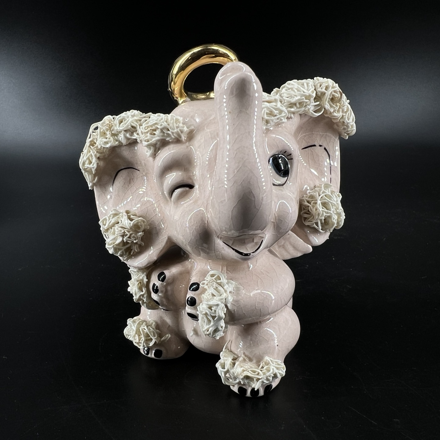 Pink Spaghetti Angel Ceramic Elephant Figurine