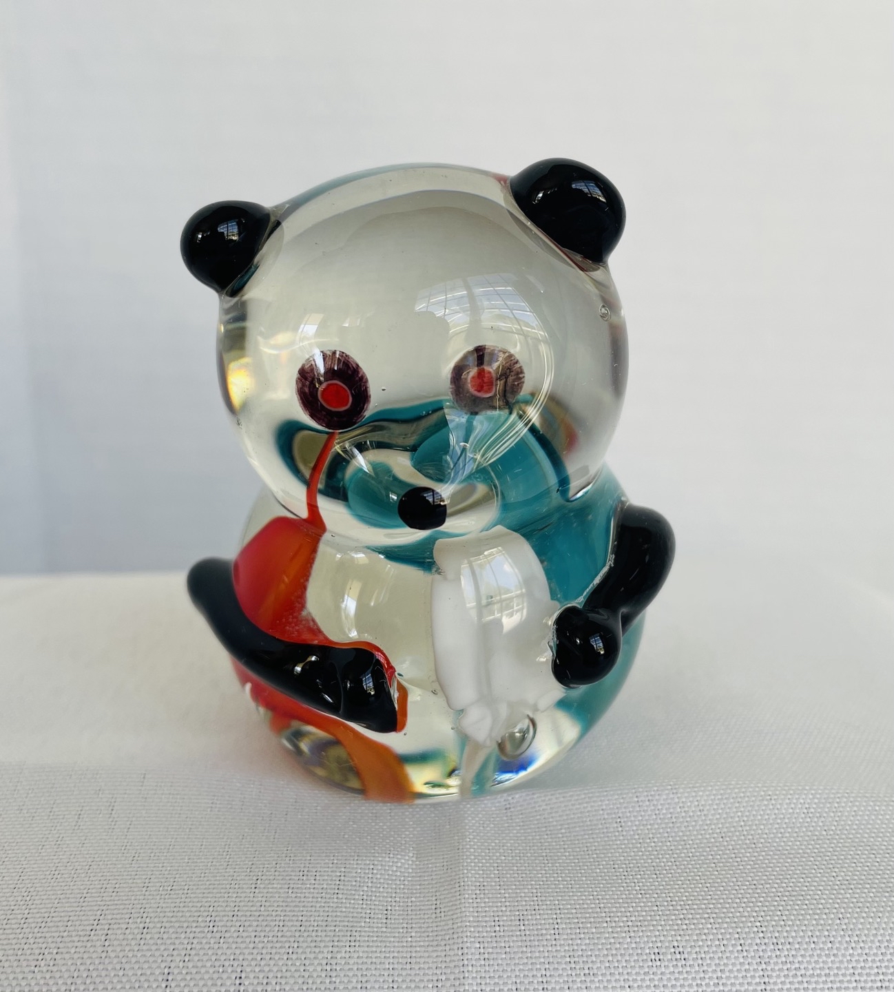 Vintage Panda Glass Paperweight Art Glass Figurine Multicolor