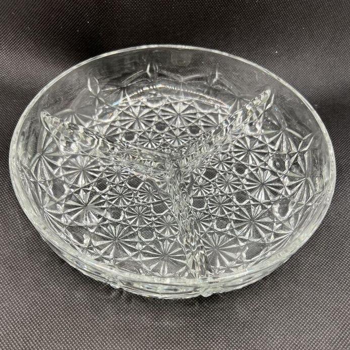 Vintage French Daisy & Button 3 Sections Divided Glass Relish Dish Tray