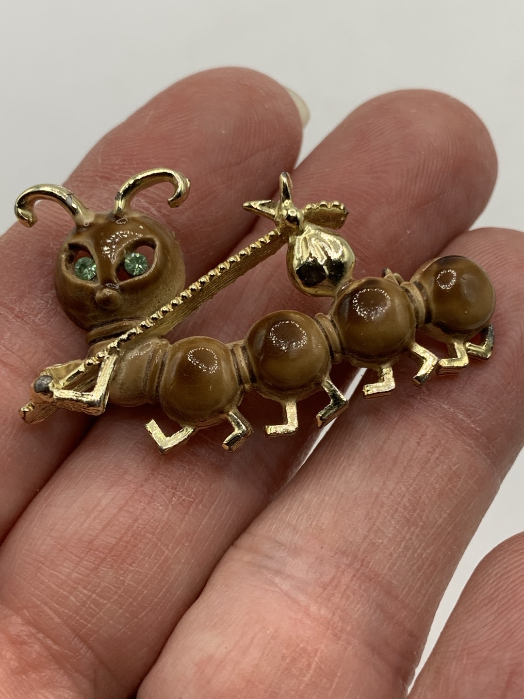 1970 Enameled Caterpillar Hobo Pin With Crystal Eyes
