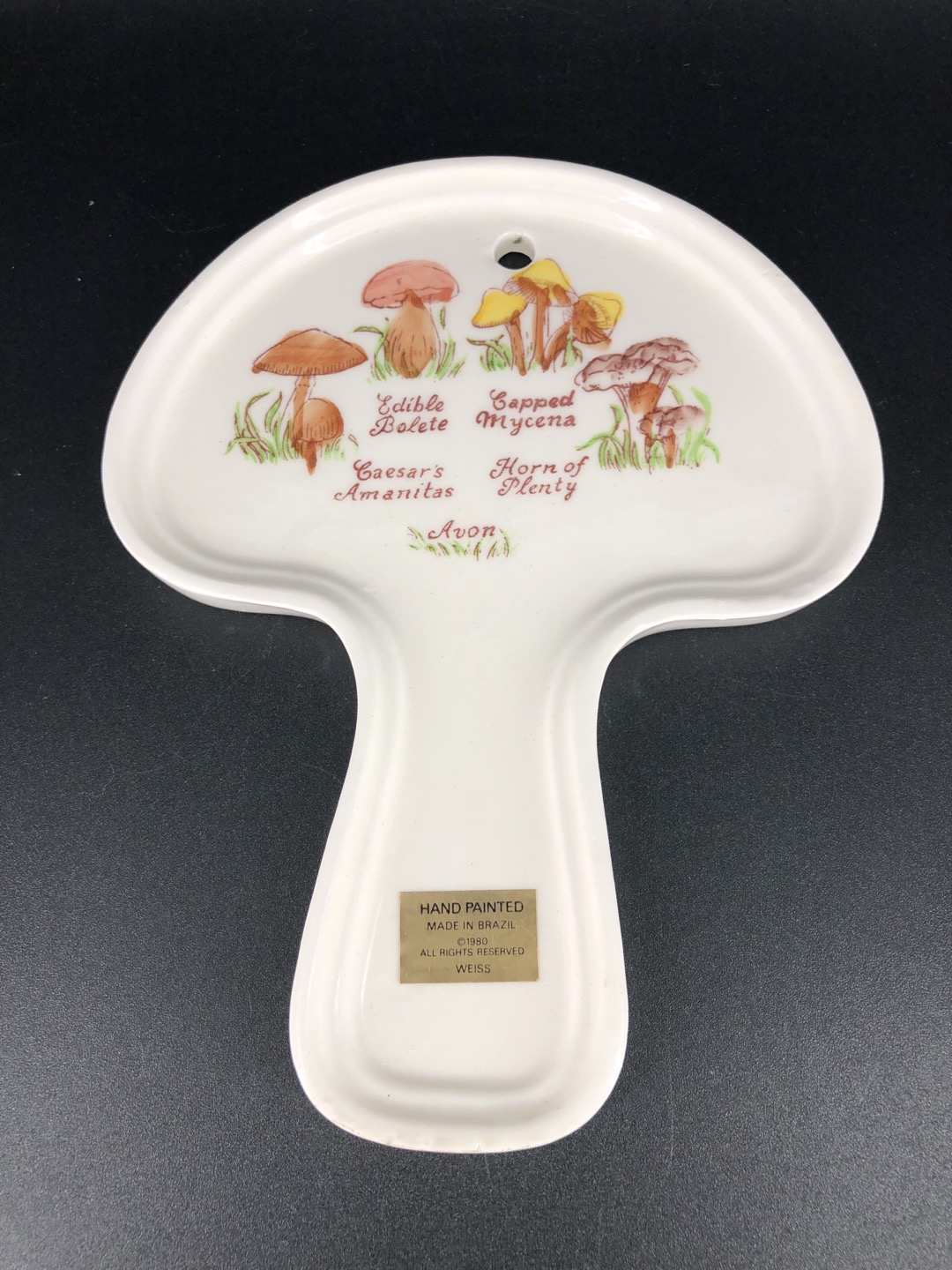 Vintage Avon Mushrooms Ceramic Spoon Rest or Wall Hanging Weiss Trivet