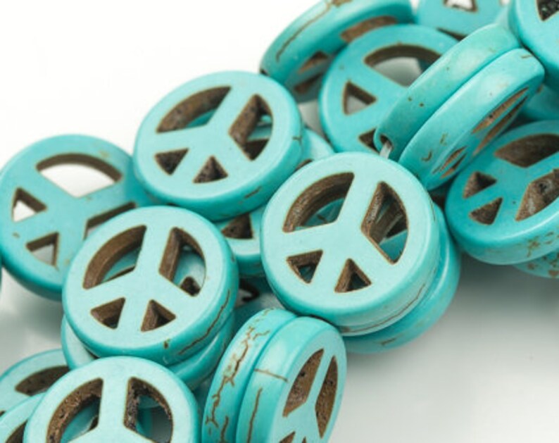 Natural Turquoise Peace Sign 3 Sizes- Full 15 Inch Strand Gemstone Beads