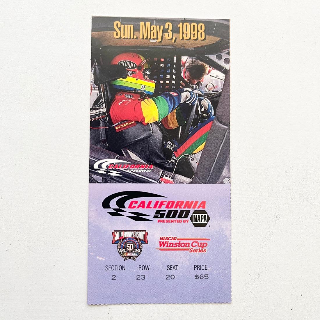 1998 California 500 Winston Cup Stock Car Racing NASCAR Ticket Stub ...