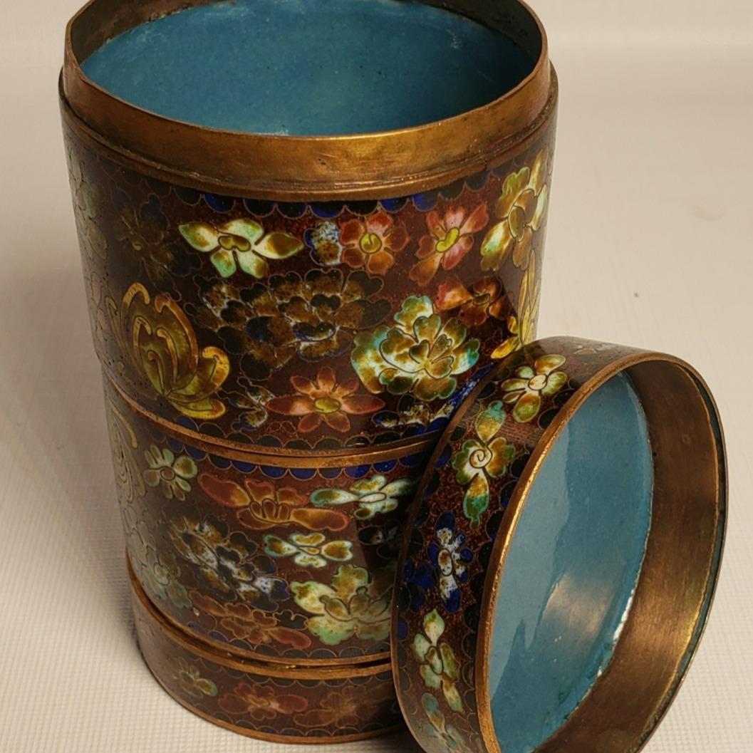 3 Tier Enamel on Copper Stacked Trinket Box Tower Cloisonne Type A44