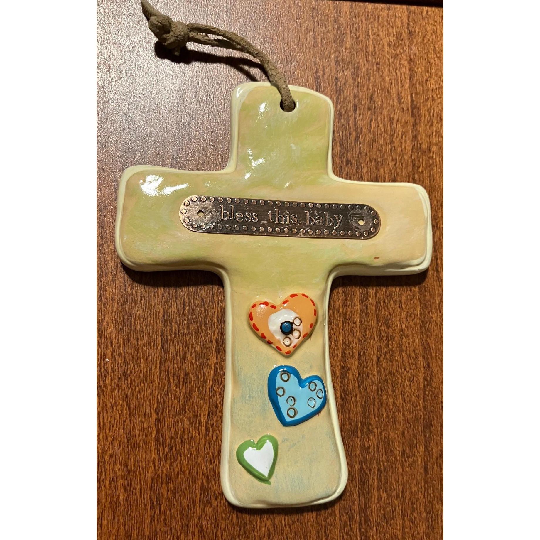 Natural Life Ceramic Hanging Cross Bless this Baby