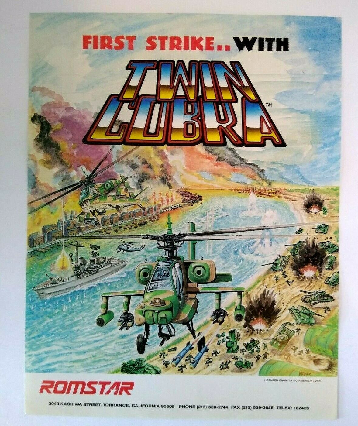 Romstar Twin Cobra Arcade FLYER Original Video Retro War Battle Artwork ...