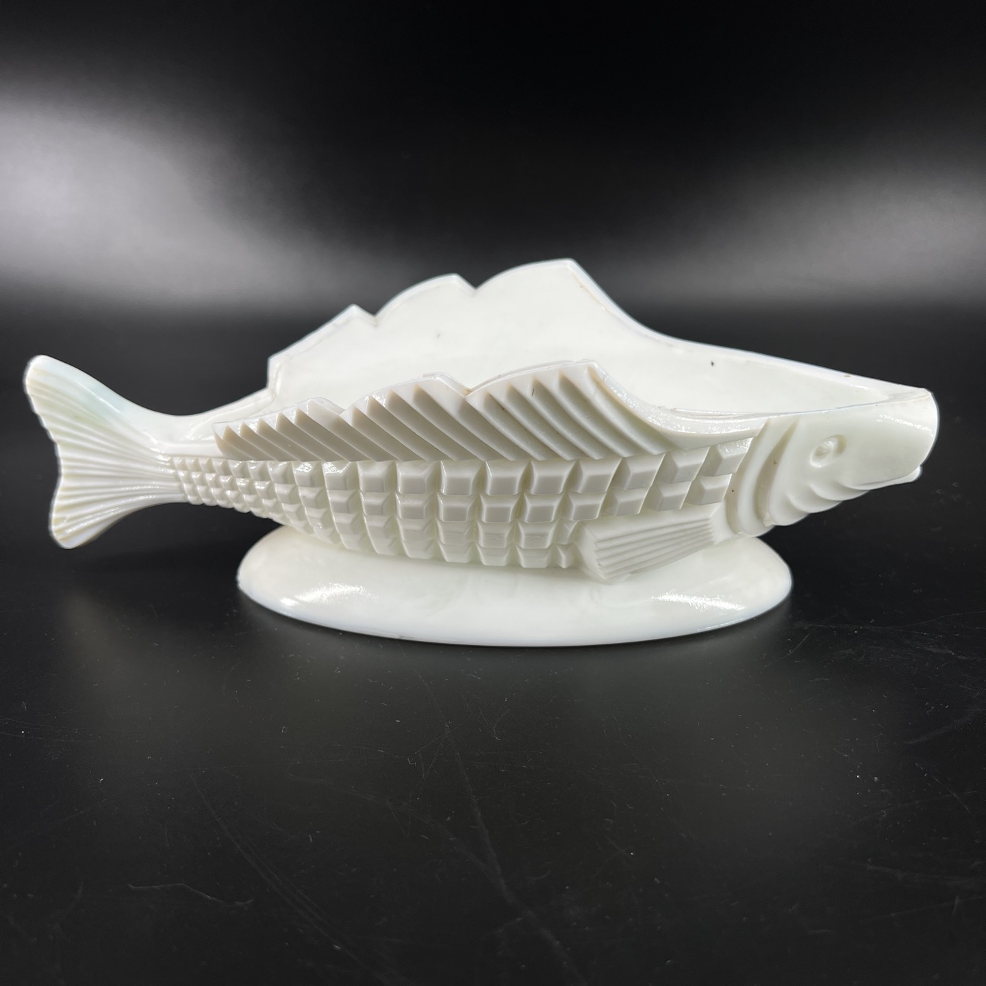 Antique Challinor Milk Glass Open Fish Dish