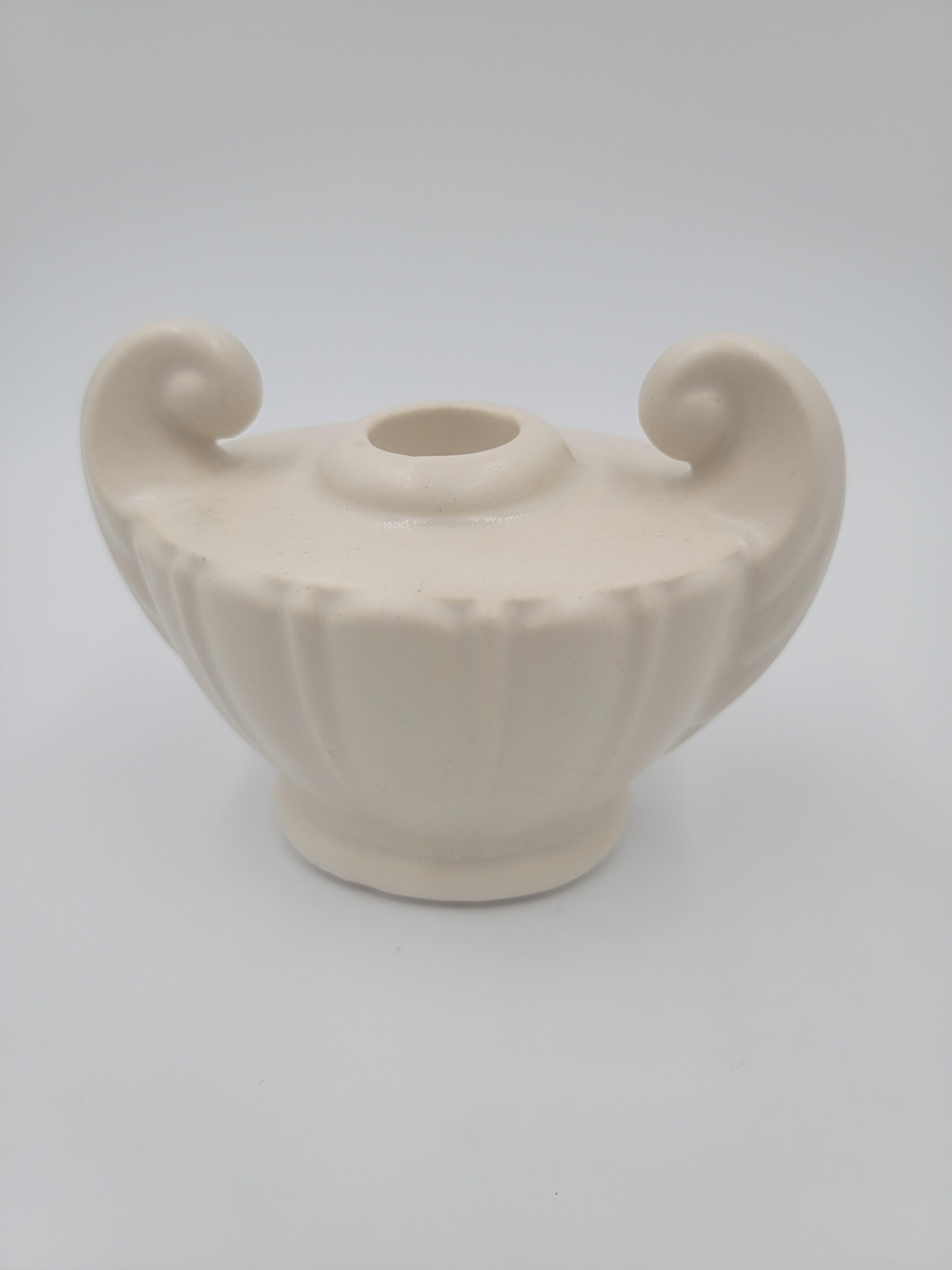 Vintage Ceramic Scroll Handle Candel Holder