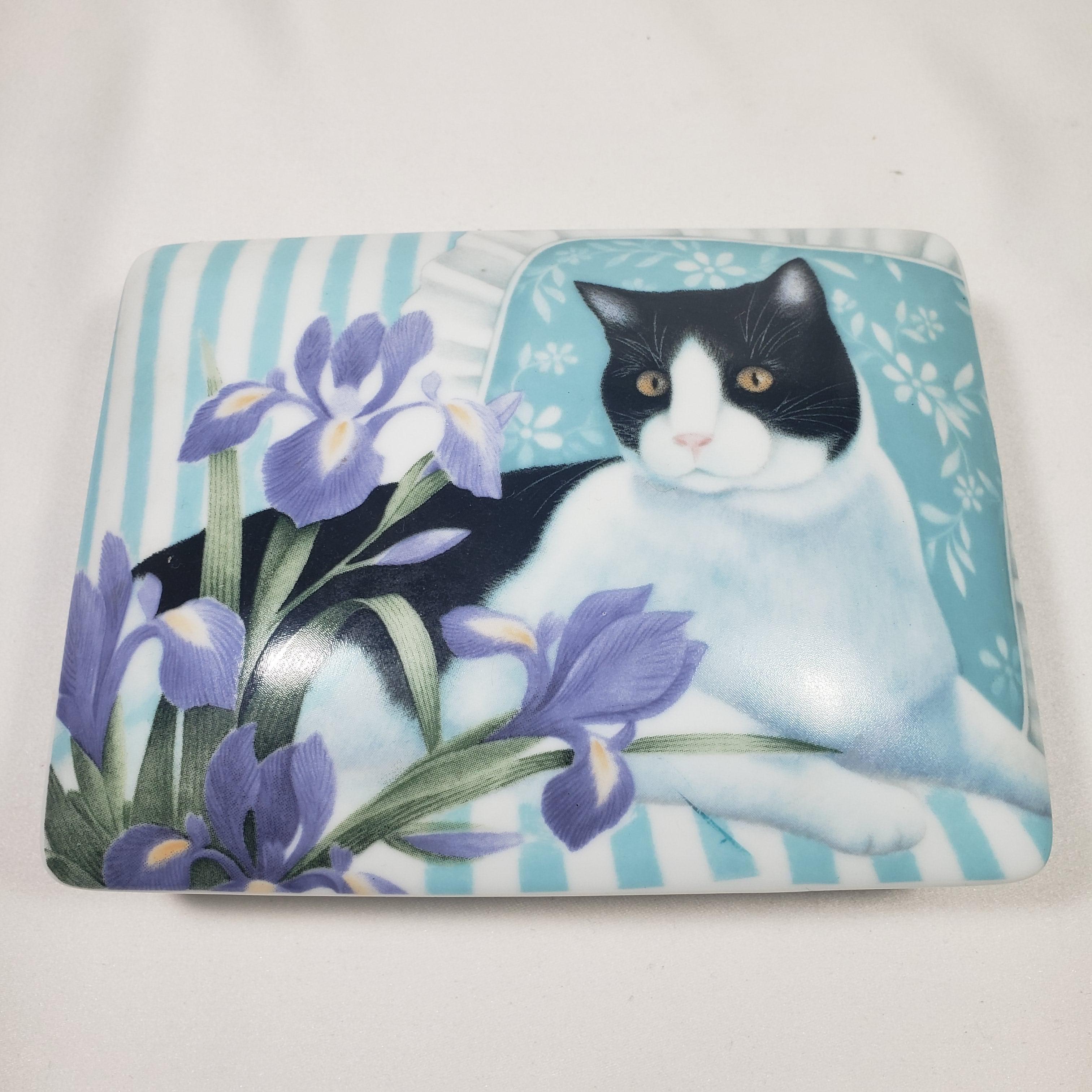 Vintage 1989 Hallmark Cat Ceramic Trinket Box Special Gifts by Crowning Touch