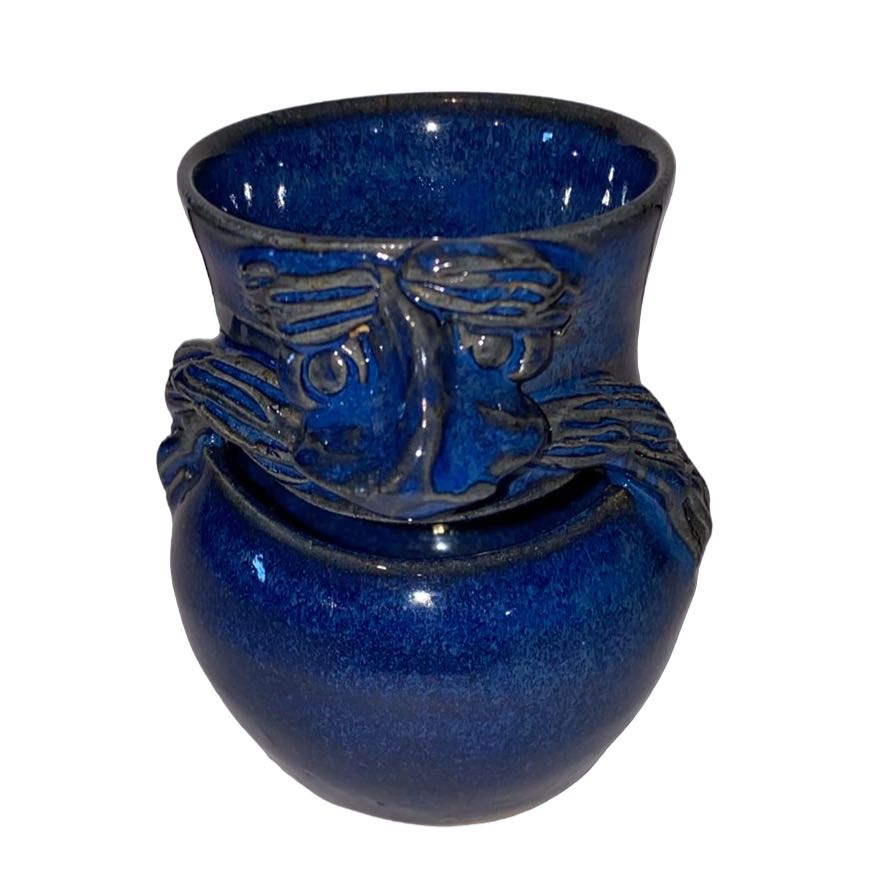 Potts Pottery Blue Whimsical Face with Mustache Egg Separator/Succulant ...