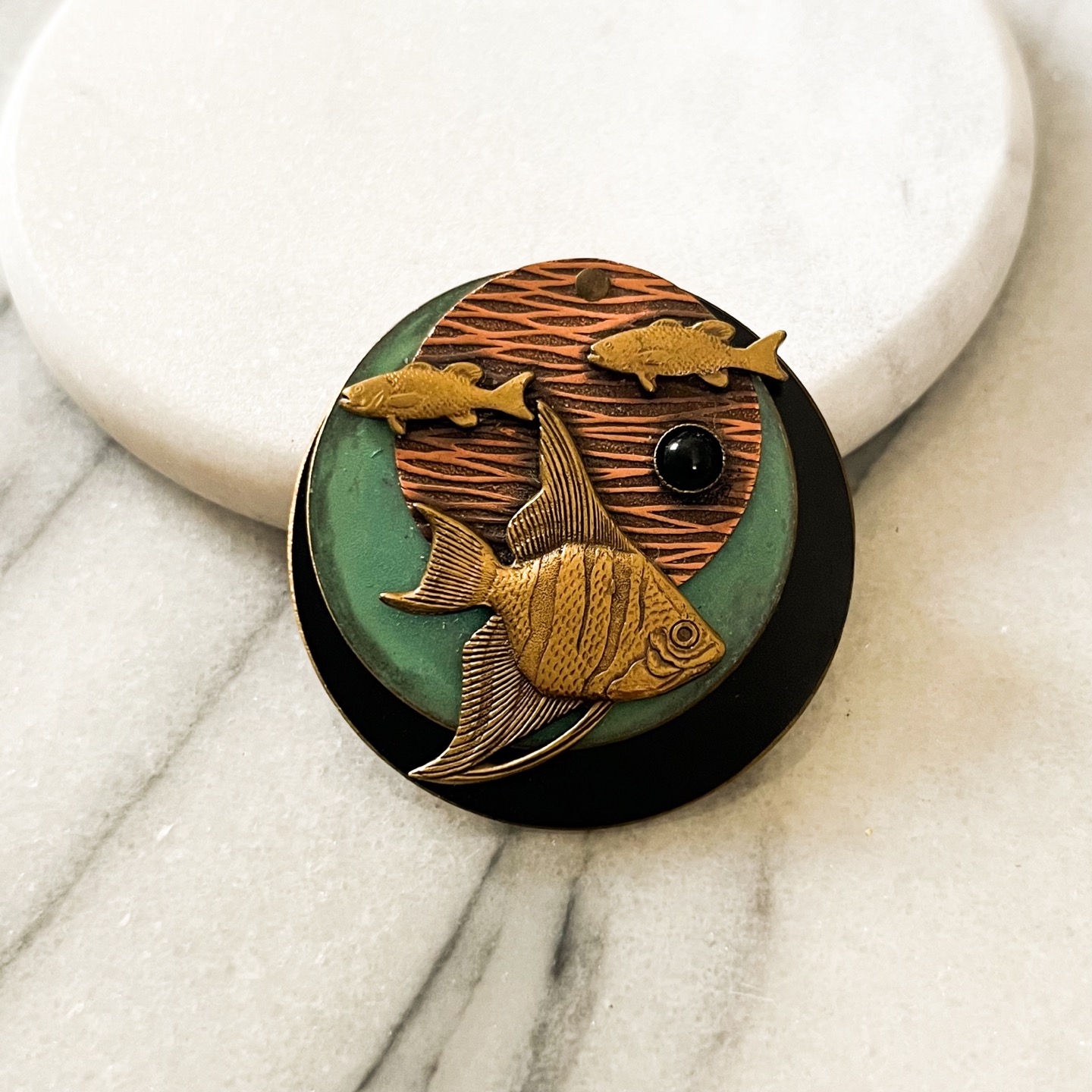 Vintage Mixed Metal Fish Brooch Brass Copper Verdigris Patina Exotic ...