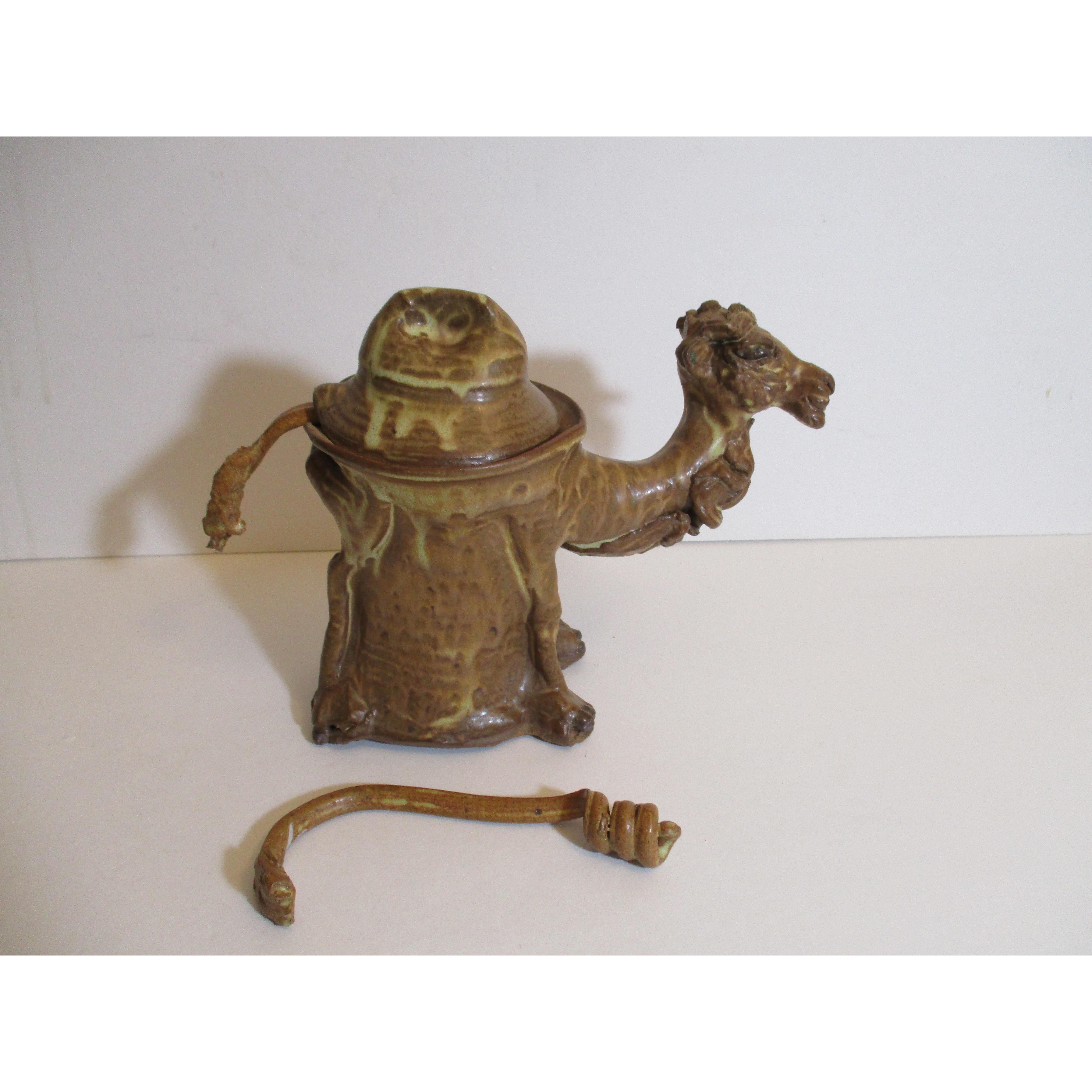 Unique Art Pottery Camel Honey Pot With Utensils