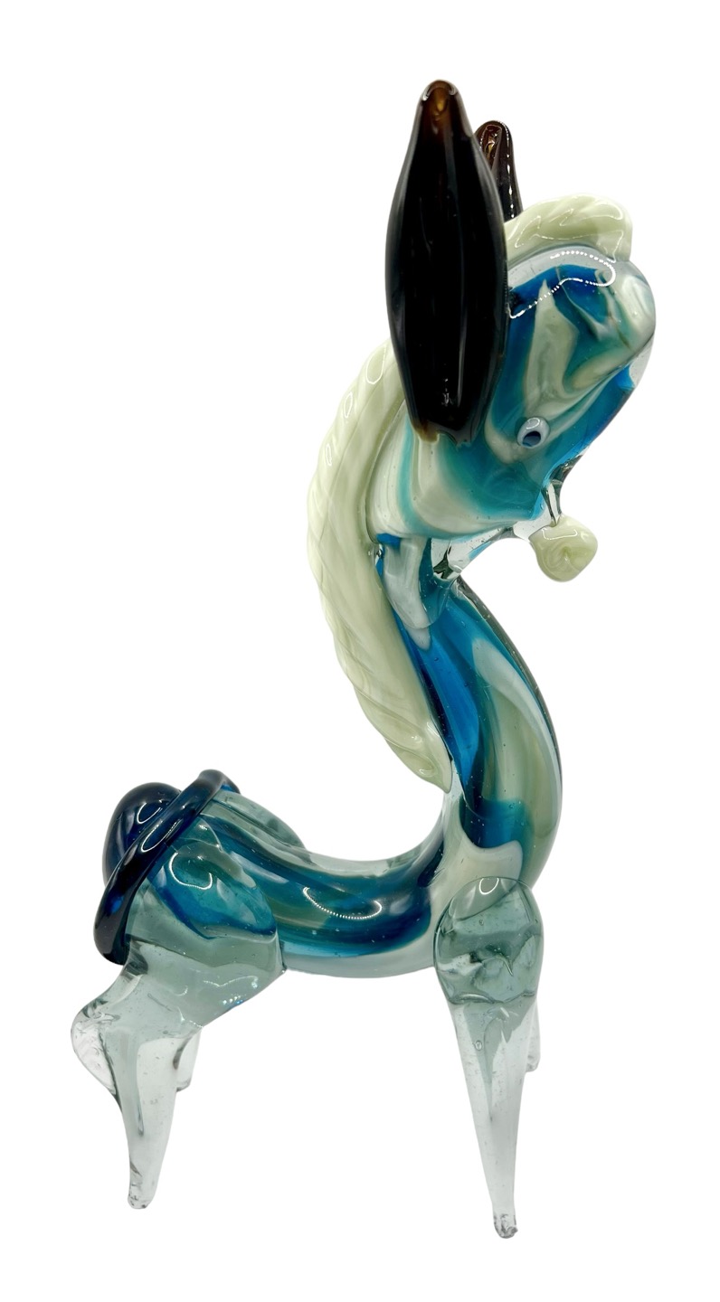 021 Blown Glass Donkey Figurine Sculpture Blue White