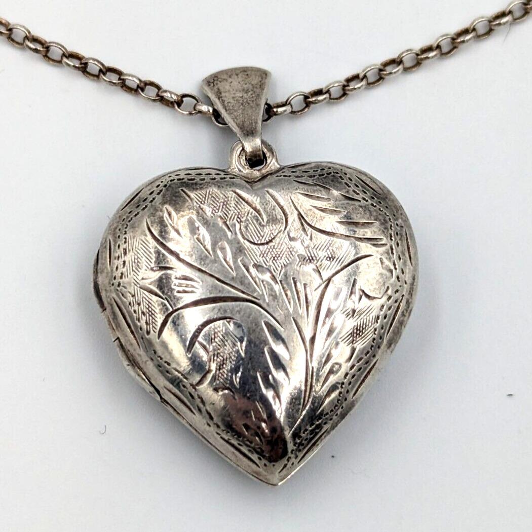 Sterling Silver Puffy Engraved Heart Locket Pendant 925 Oval Link Chain ...