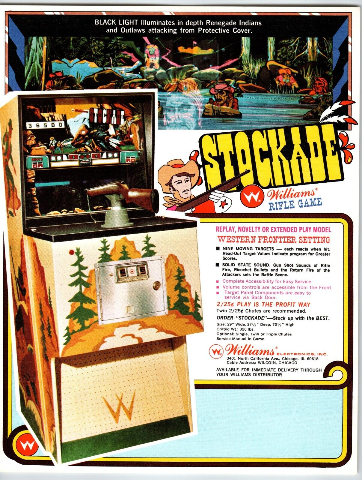 Stockade Arcade Game FLYER Original Rifle Shooting Gun 1972 Coin-Op Western