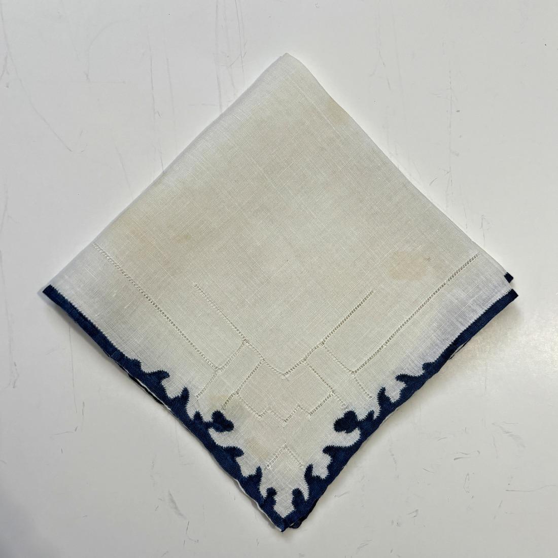 Hand Applique Drawnwork Linen Handkerchief Granny Cottagecore 1940s Vintage