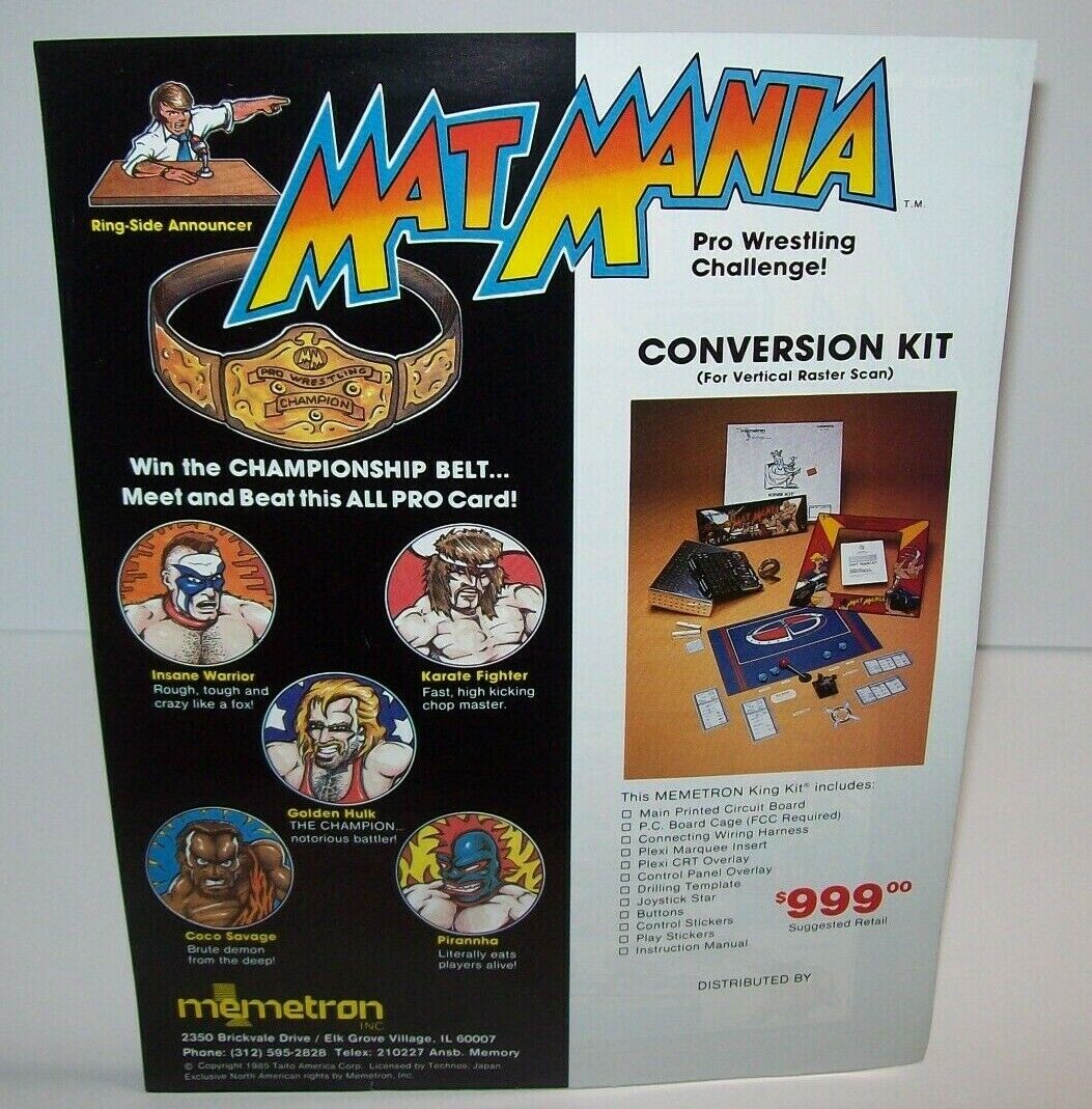 Mat Mania Arcade FLYER Original Video Game Wrestling Retro Sports ...