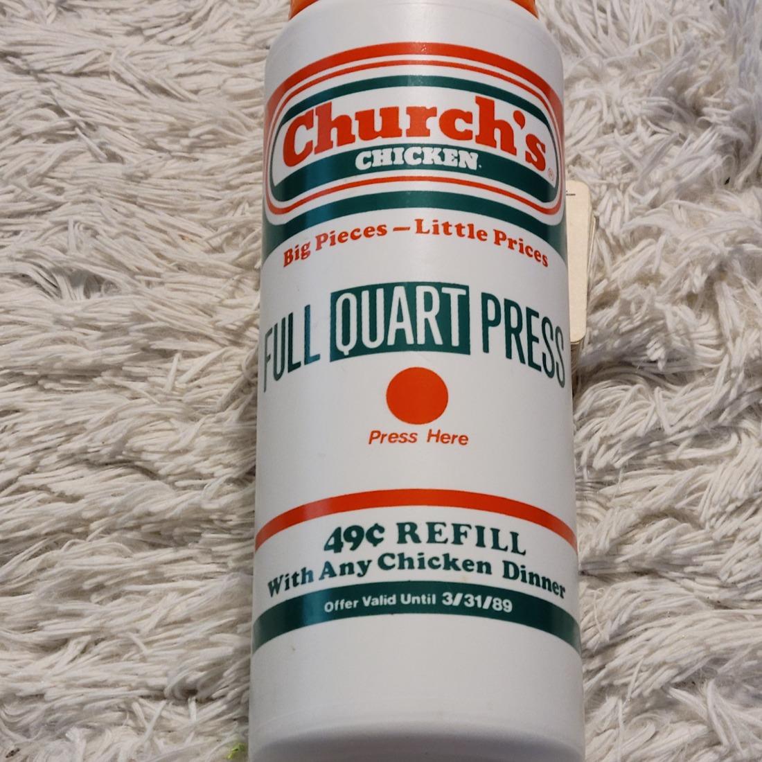 Churches Chicken Full Quart Press Restaurant Drink Bottle Orange And ...