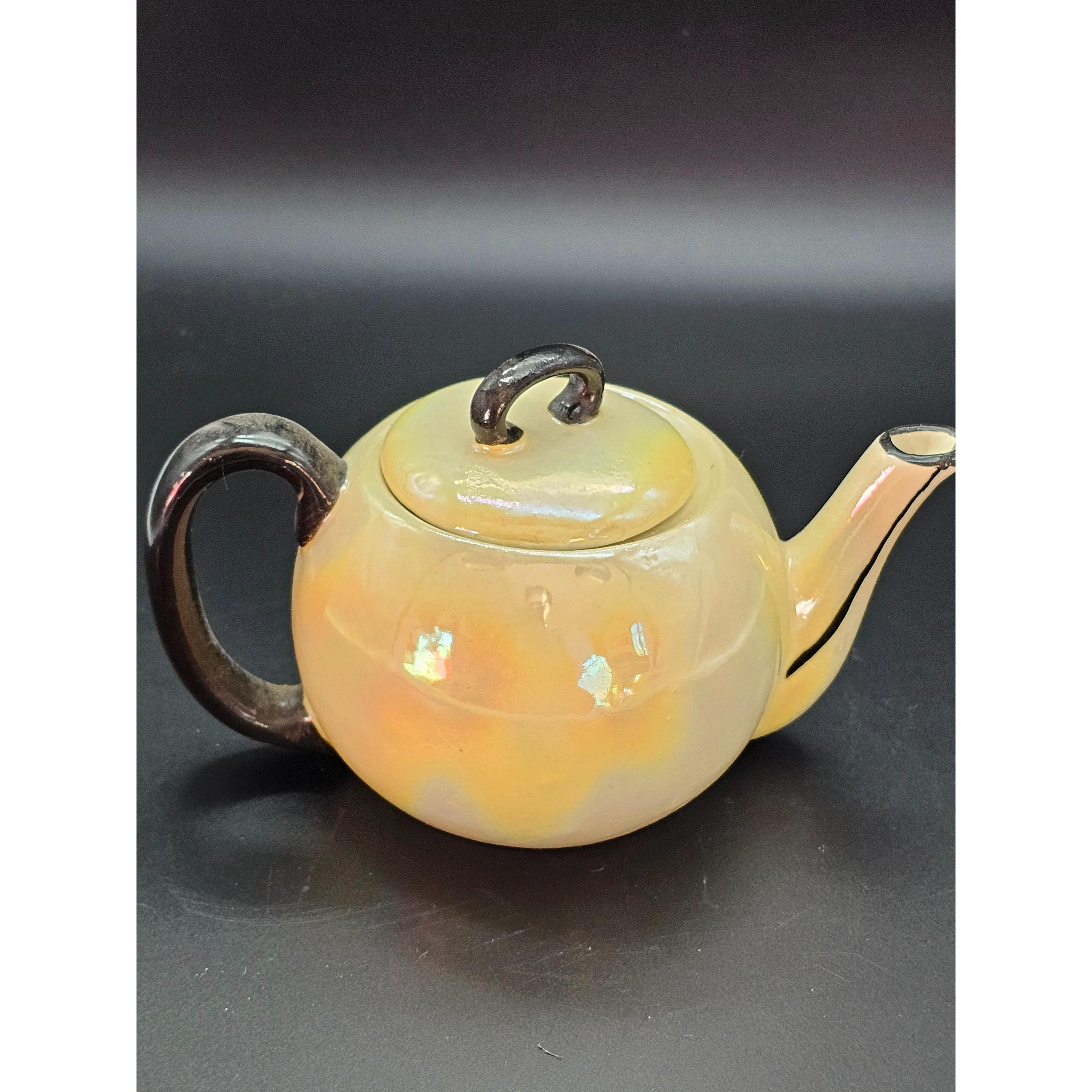 Vtg Czechoslovakia Lusterware Yellow Teapot With Black Handle
