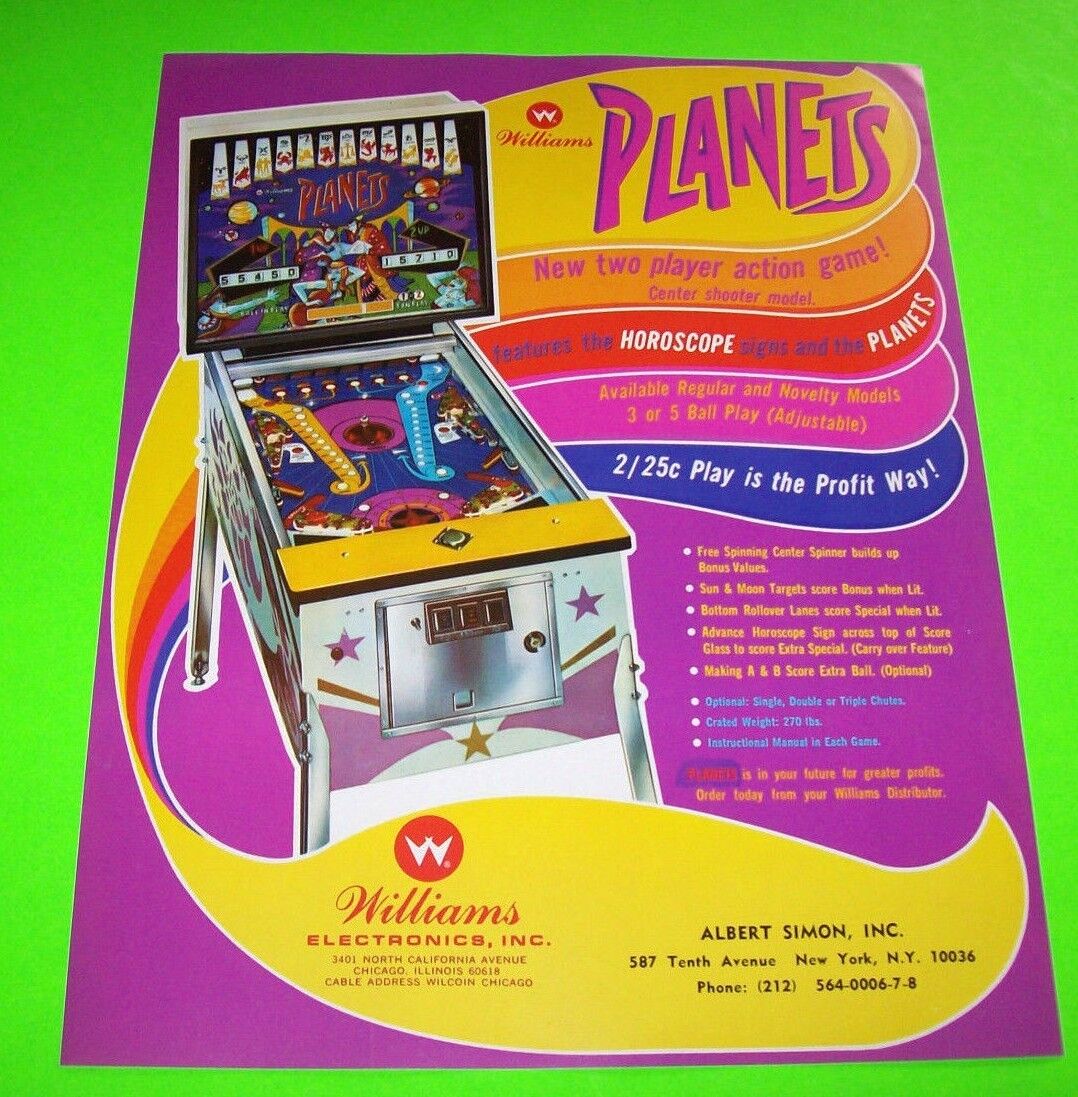 Planets Pinball FLYER Original NOS Game Promo Artwork 1972 Vintage ...