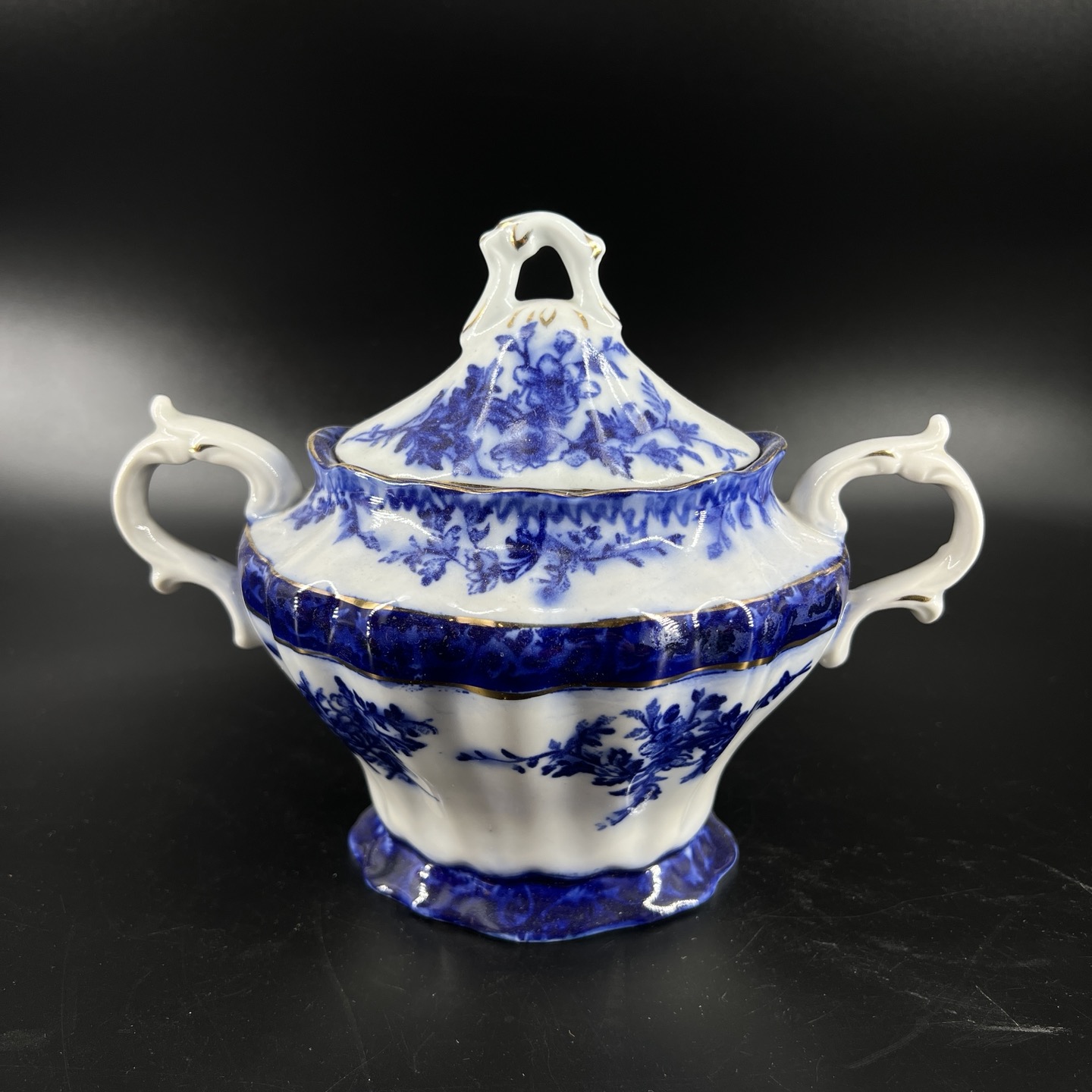Stanley Pottery Co Touraine Flow Blue Sugar Bowl