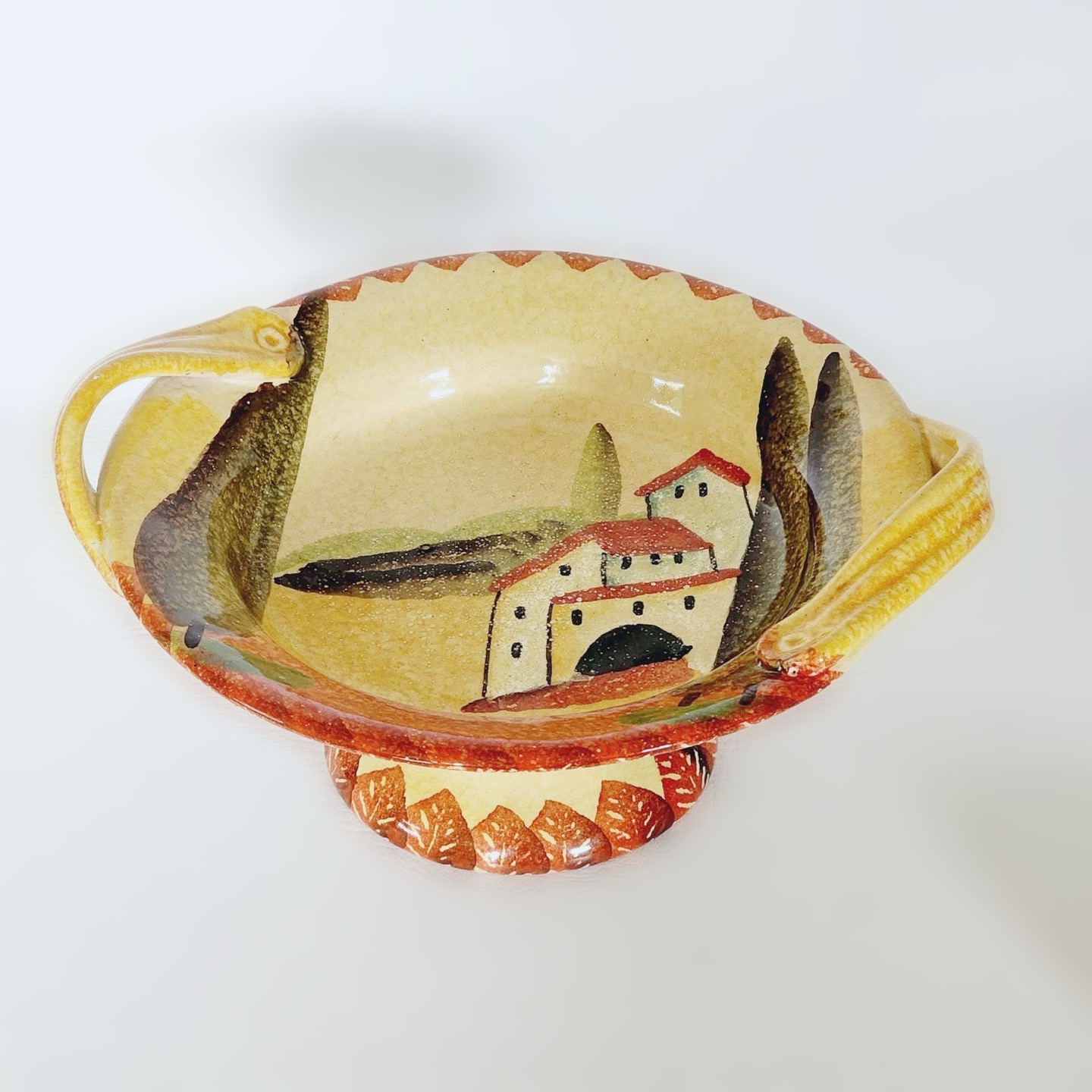 Italica Ars Pottery Hand Painted Pedestal Bowl Compote Made In Italy