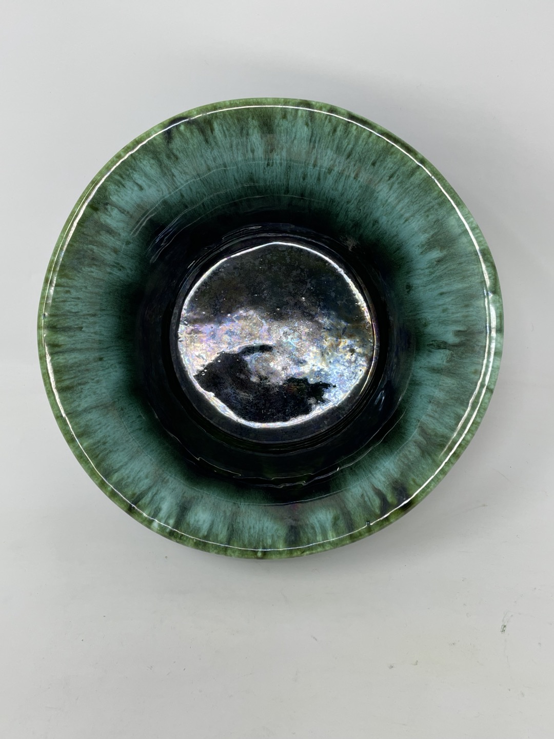 Vintage Drip Glaze Green Pottery Bowl