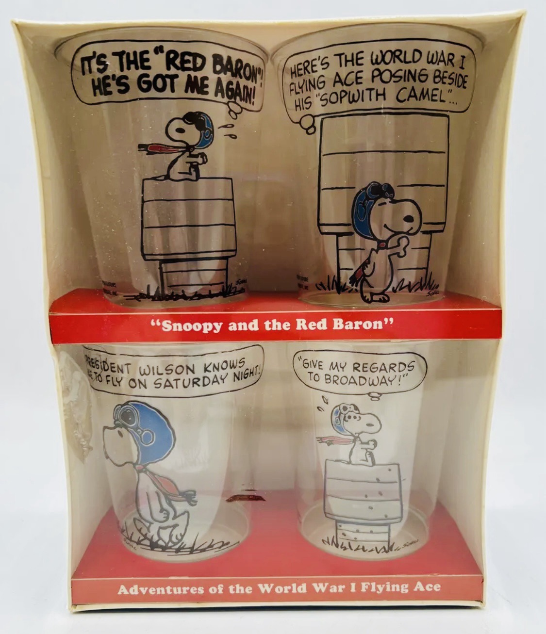 Hallmark Snoopy And The Red Baron NIB Plastic Glass Party Set