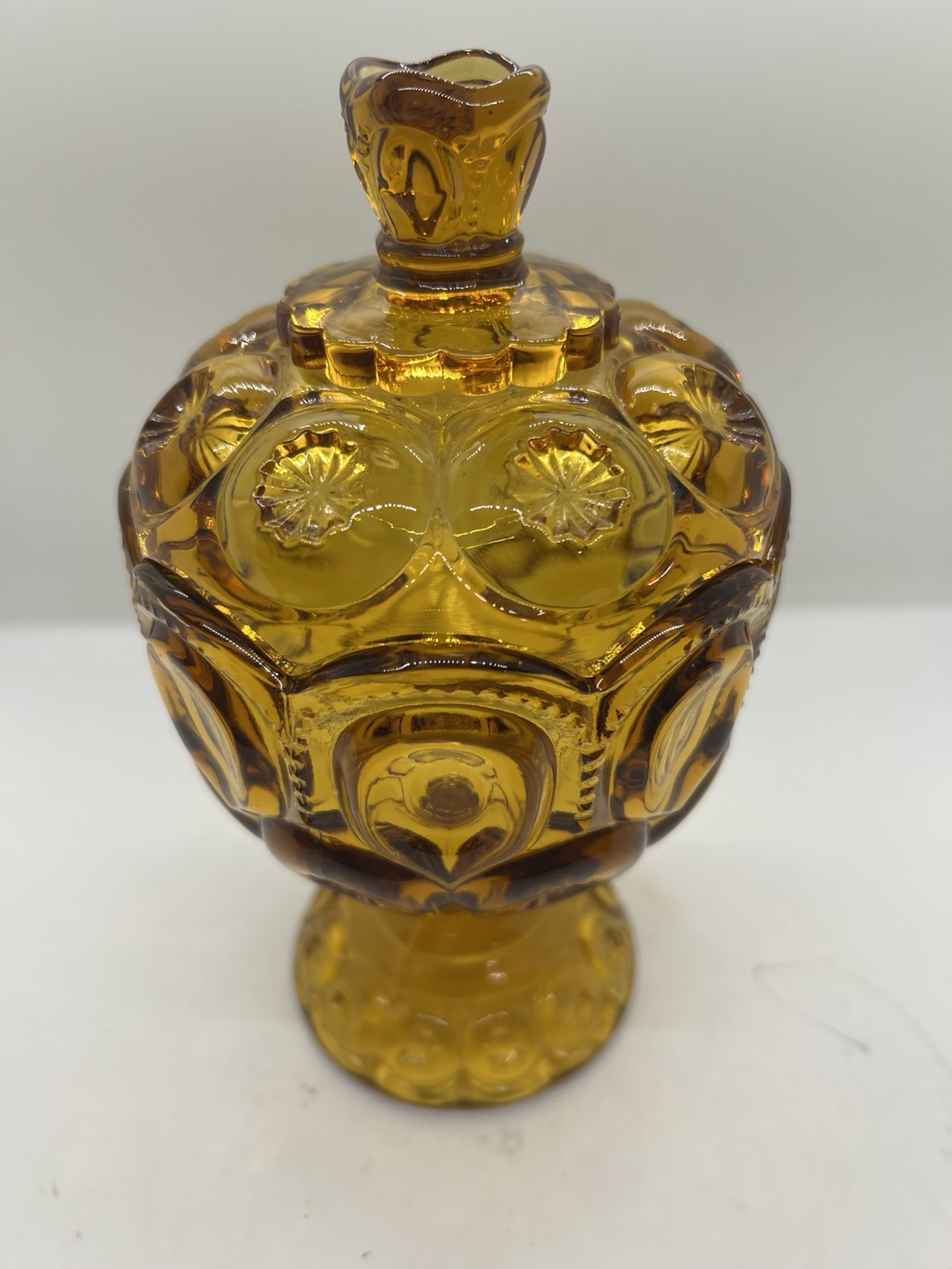 Vintage LE Smith Amber Moon And Stars Candy Dish Compote