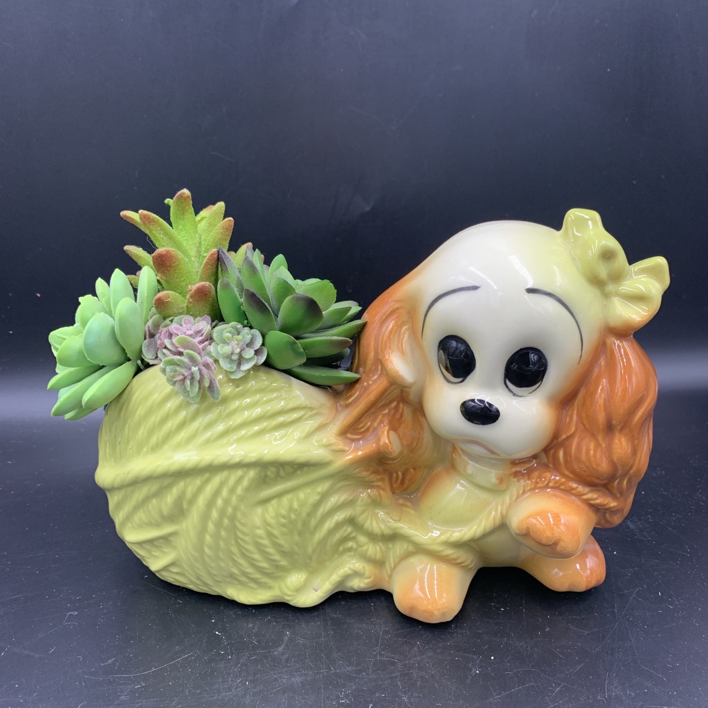 Hill Pottery Puppy Dog Planter With Faux Succulent Assemblage ~MY ...