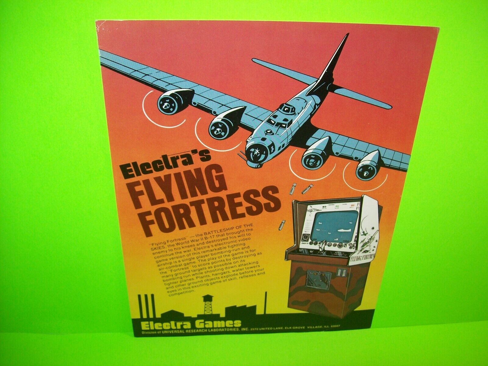 Flying Fortress Arcade FLYER Original 1976 Electra Video Game Art ...