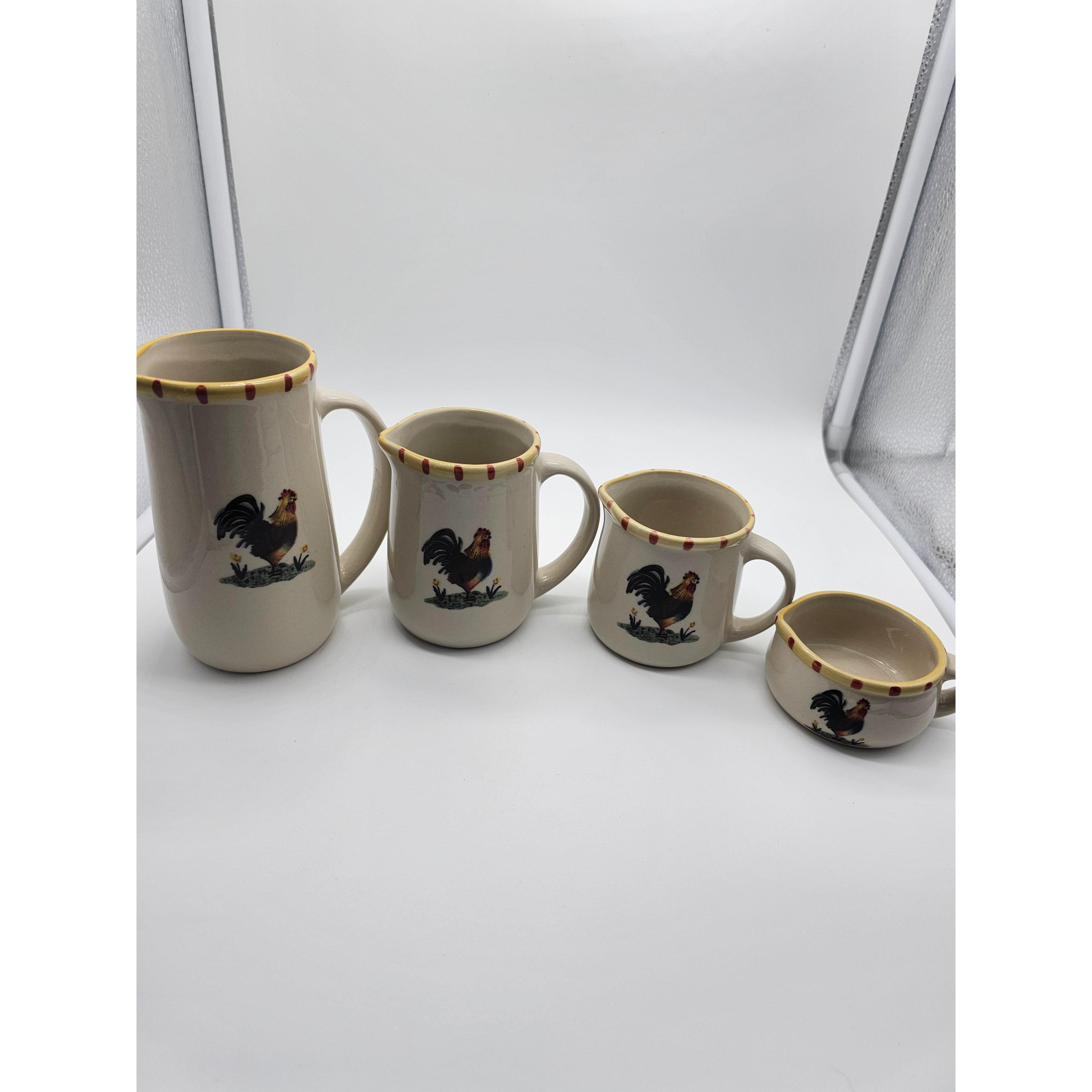 Vtg Ceramic Rooster Chicken Pitcher Measuring Cups By Vantage