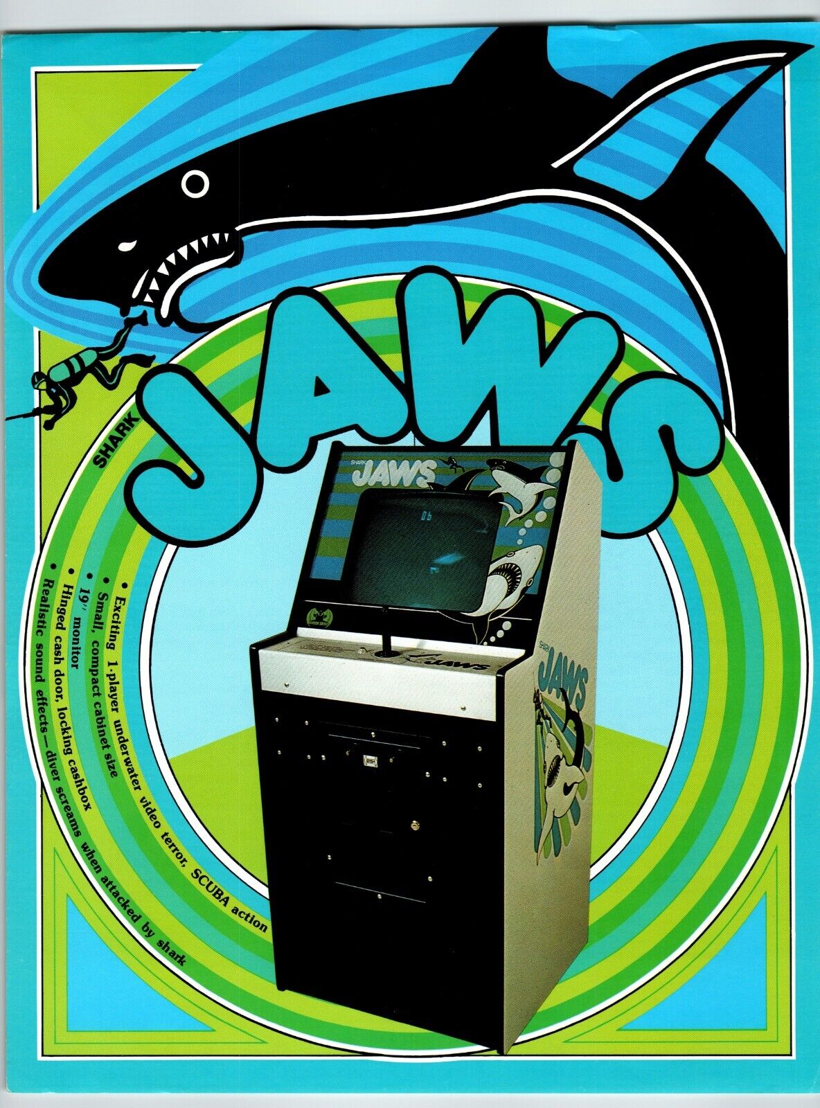 Jaws Arcade Flyer Original 1975Video Game Retro Vintage Sharks Scuba ...