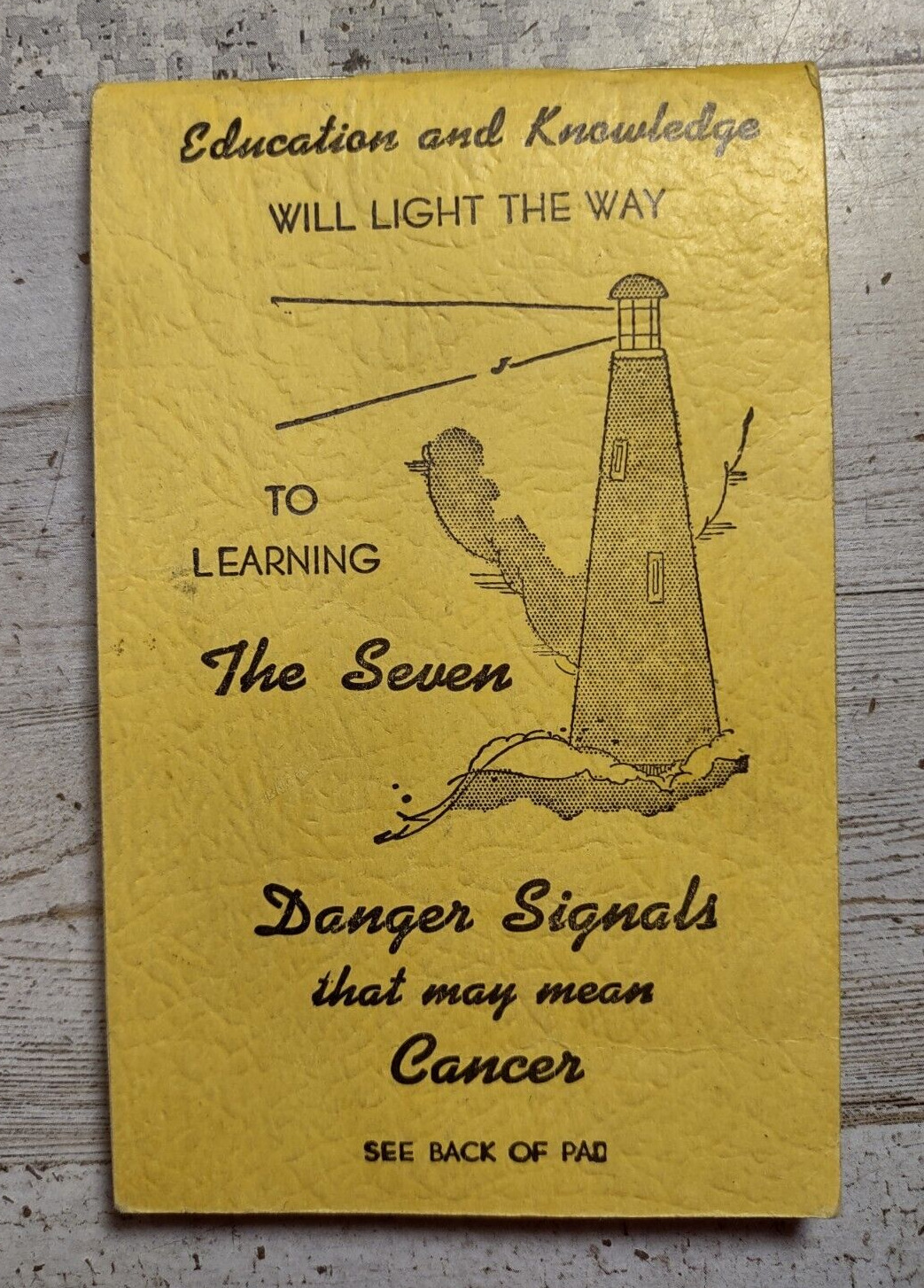Vintage The Seven Danger Signals That May Mean Cancer Fargo ND Note Pad ...