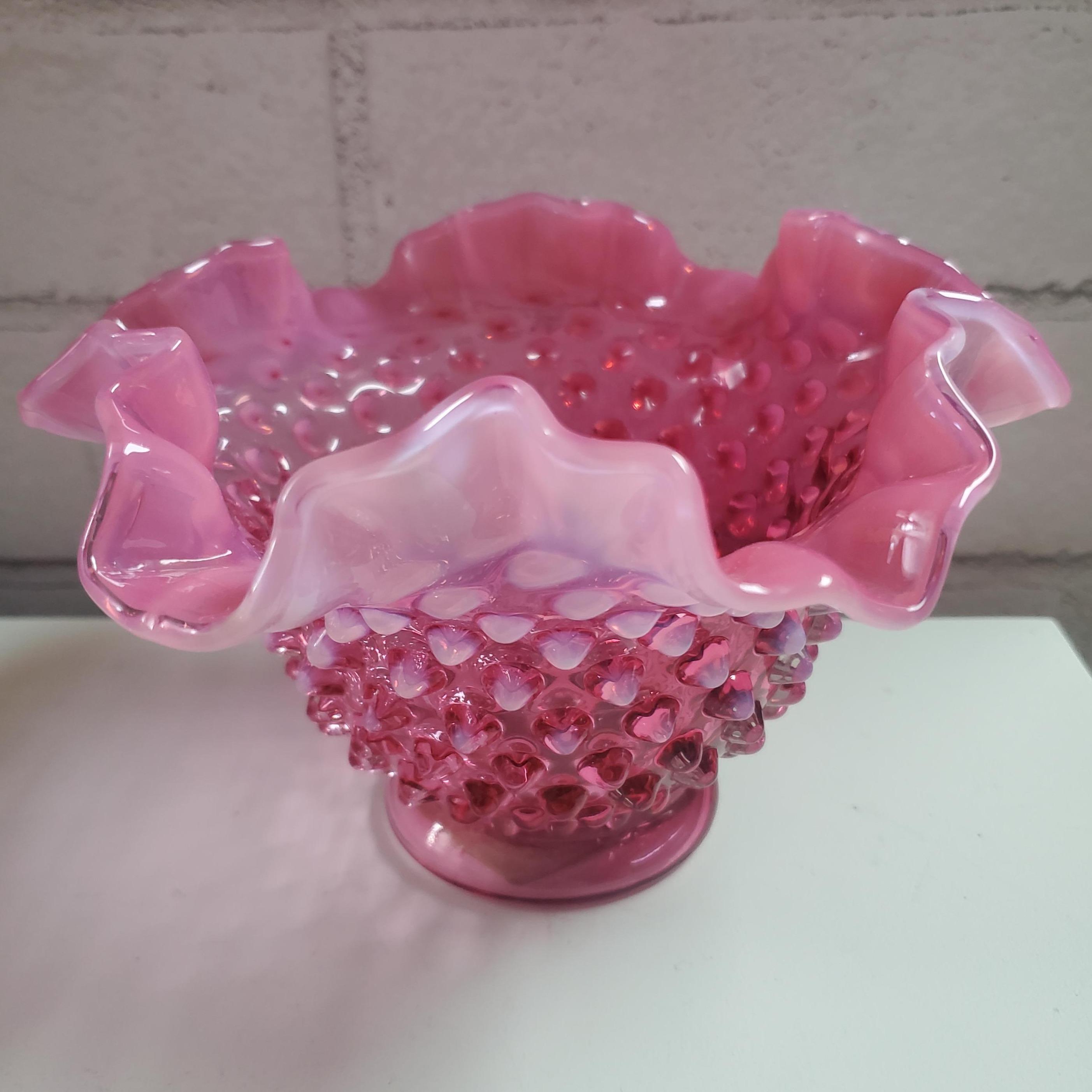Fenton Cranberry Opalescent Hobnail Basket