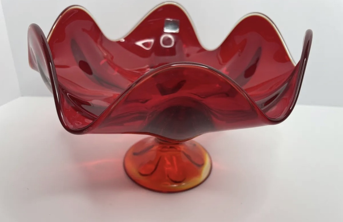 Mid-Century Atomic Viking Glass Amberina Swung Compote Pedestal Bowl 6. ...