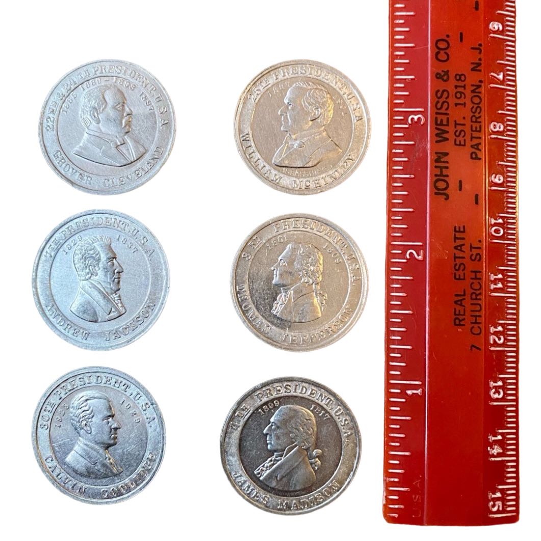 1934 Lot (6) Cracker Jack Mystery Club Presidential Coins