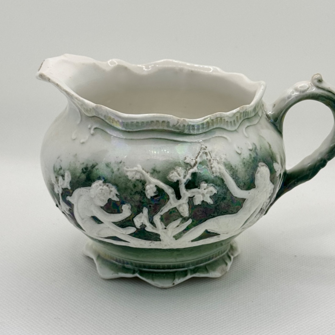 Antique Iris Altenburg Luster Creamer Saxony Green & White Classical ...