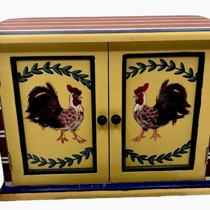 Vintage Primitive COLORFUL ROOSTER Cabinet Shelf UNIQUE