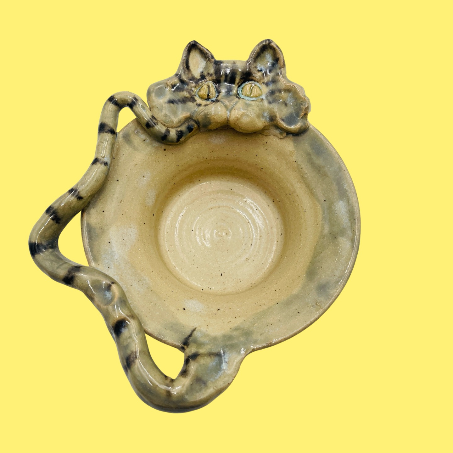Kitschy Cat Shaped Bowl Handmade Art Pottery Kitty Kitten Kate Krause READ