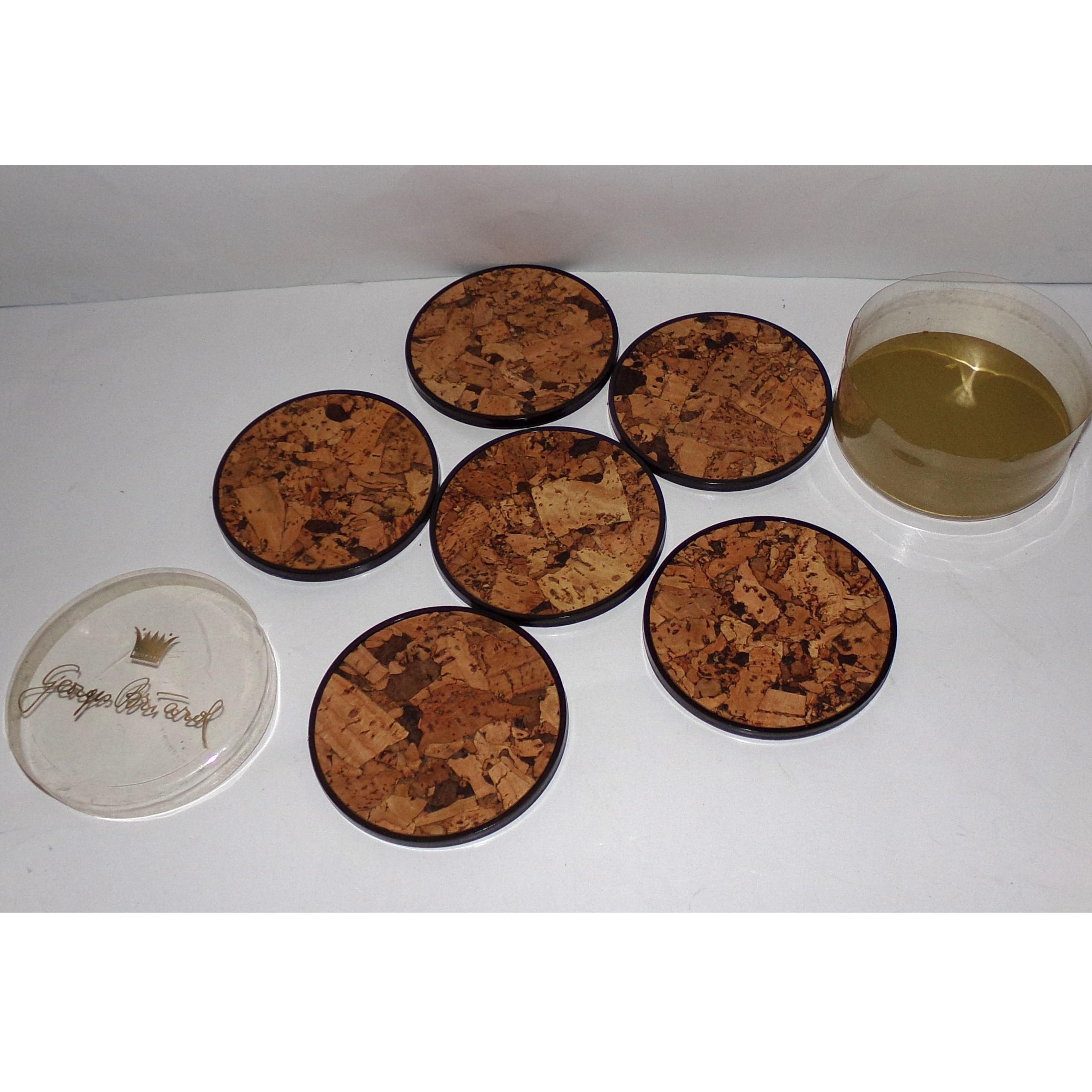 Vintage, MCM, Georges Briard RARE, 6 Coaster Set Cork & Black Lacquer ...