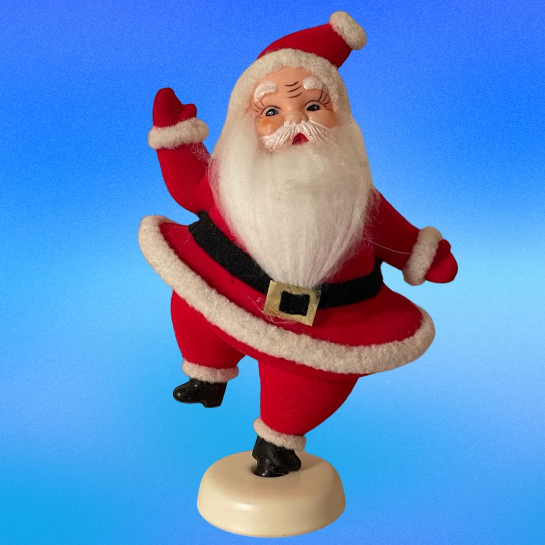 Vintage Dancing Santa 7” Figure With Red Felt Suit