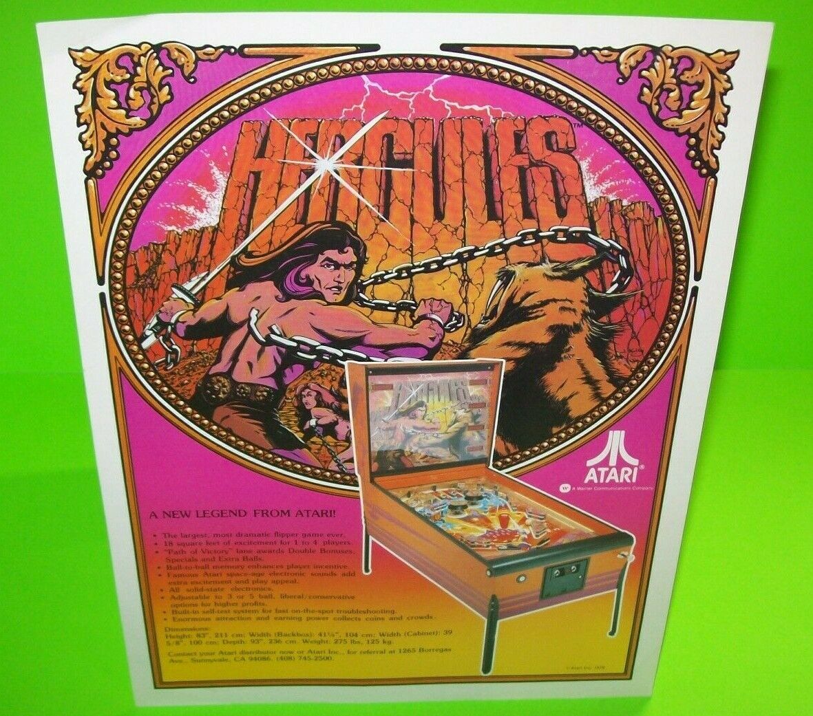 Hercules Pinball Flyer Original 1979 Game Artwork Sheet Ready To Frame