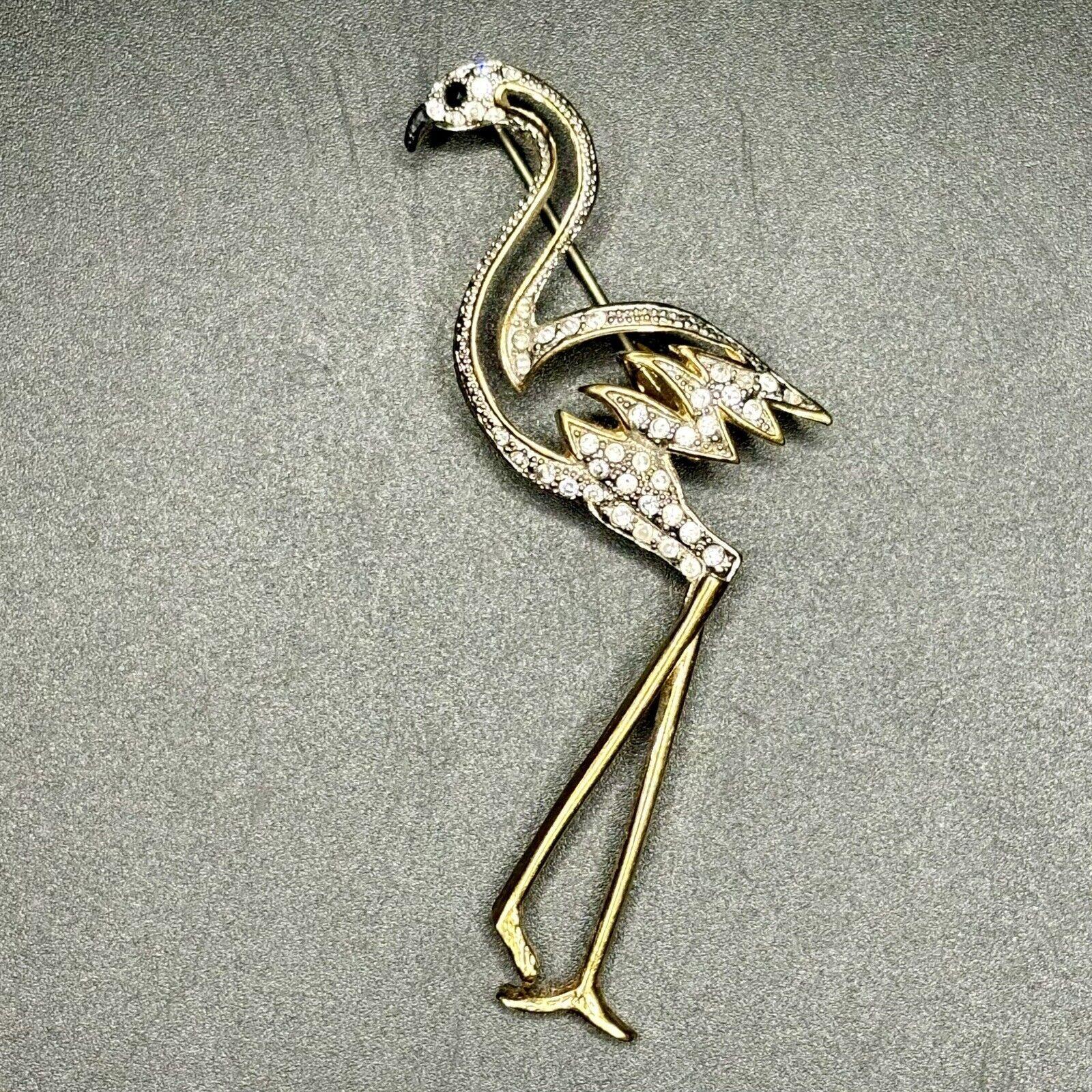 Vintage Butler Marked Flamingo Brooch Pin Gold Tone & Rhinestone with ...