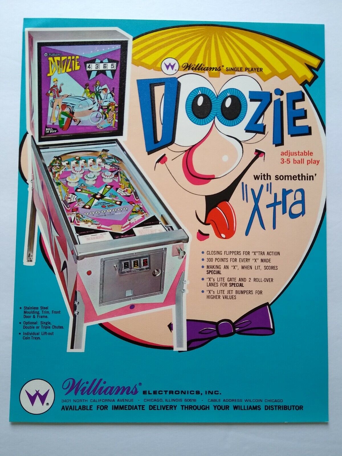 Doozie Pinball FLYER Original 1968 Mod Groovy Hip Cool UNUSED Vintage ...