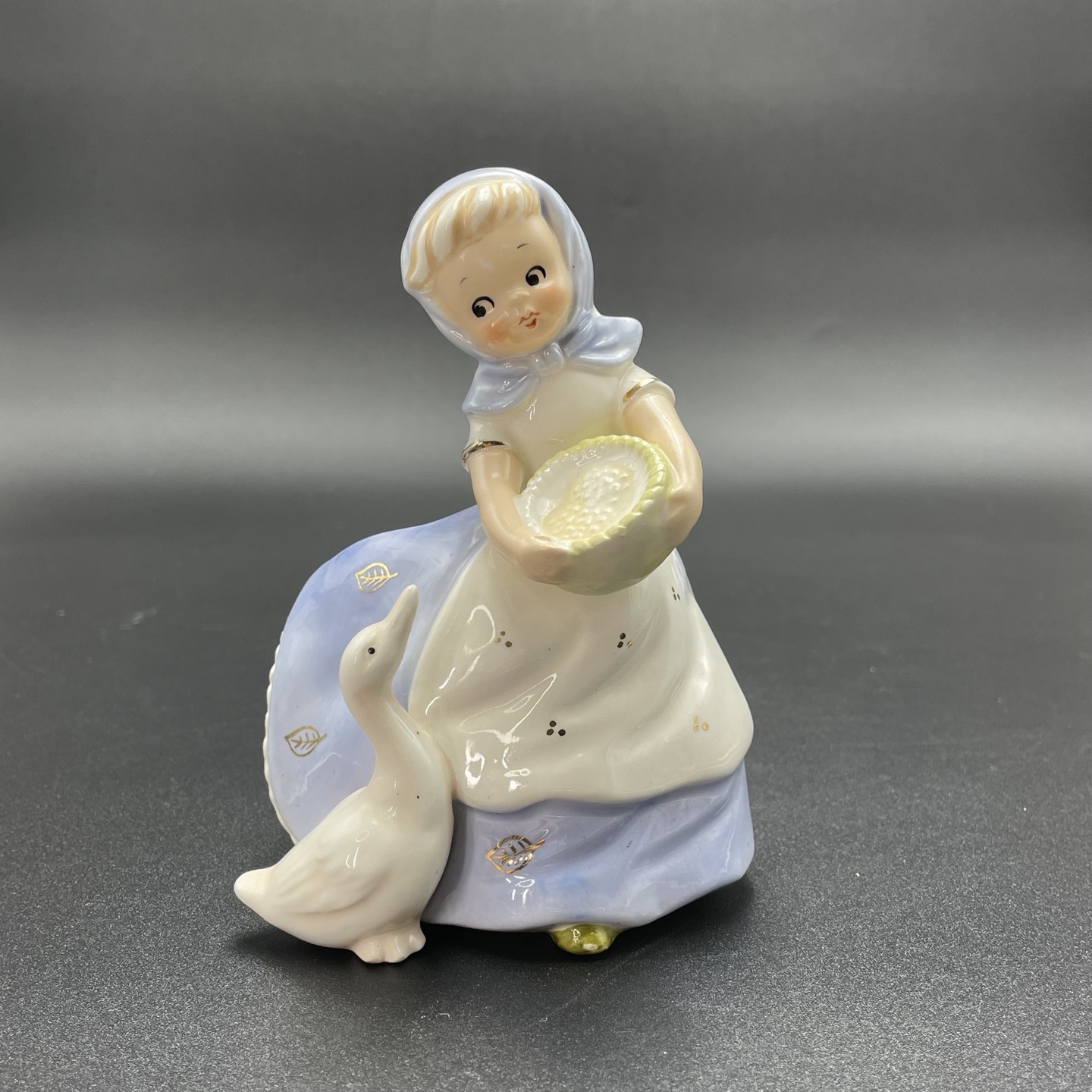 Vintage Napco Porcelain Young Lady Girl Goose Duck Figural Planter Vase